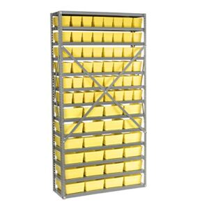 Global Industrial 13 Shelf Steel Shelving with (72) 4" H Plastic Shelf Bins, Yellow, 36x12x72