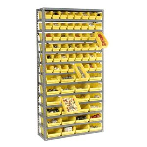 Global Industrial 13 Shelf Steel Shelving with (72) 4" H Plastic Shelf Bins, Yellow, 36x12x72