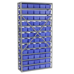 Global Industrial 13 Shelf Steel Shelving with (60) 4" H Plastic Shelf Bins, Blue, 36x12x72