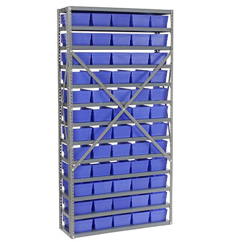 Global Industrial 13 Shelf Steel Shelving with (60) 4" H Plastic Shelf Bins, Blue, 36x12x72