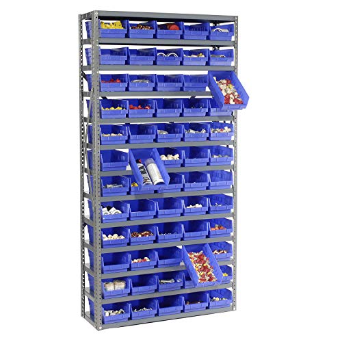 Global Industrial 13 Shelf Steel Shelving with (60) 4" H Plastic Shelf Bins, Blue, 36x12x72