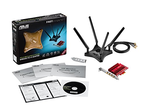 ASUS PCE-AC88 Dual-Band 4x4 AC3100 WiFi PCIe adapter with Heat Sink and External magnetic antenna base allows flexible antenna placement to maximize coverage