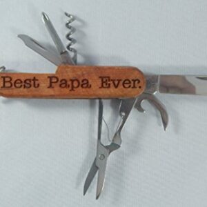 for Grandpa Best Dad Ever Laser Engraved Wood 8 Function Multitool Pocket Knife … (Dad)