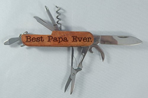 for Grandpa Best Dad Ever Laser Engraved Wood 8 Function Multitool Pocket Knife … (Dad)