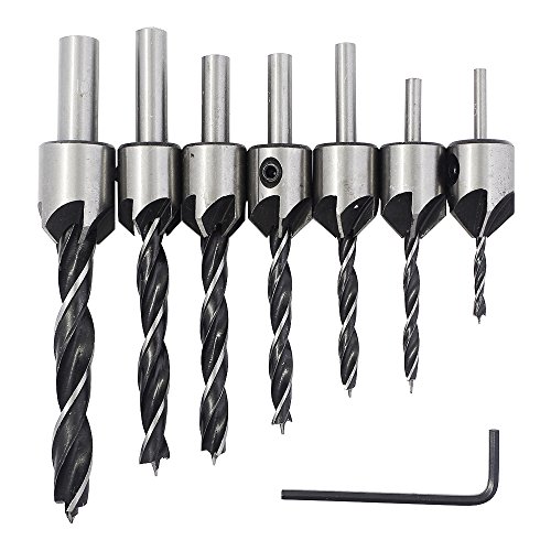 Yakamoz 7Pcs HSS Countersink Drill Bits Set High Speed Steel Counter Sink Bit for Wood Carpentry Reamer Woodworking Tool