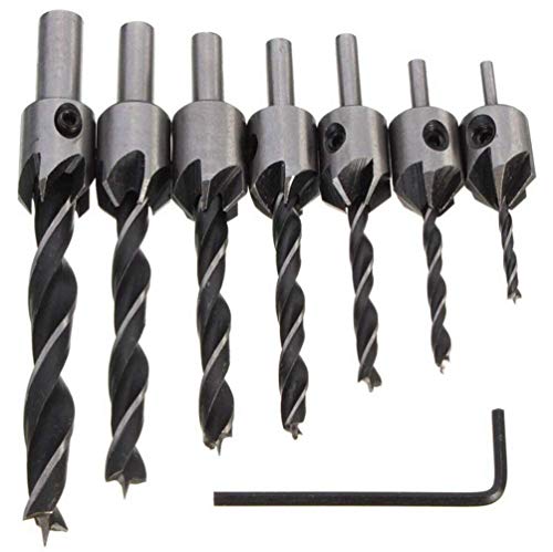 Yakamoz 7Pcs HSS Countersink Drill Bits Set High Speed Steel Counter Sink Bit for Wood Carpentry Reamer Woodworking Tool