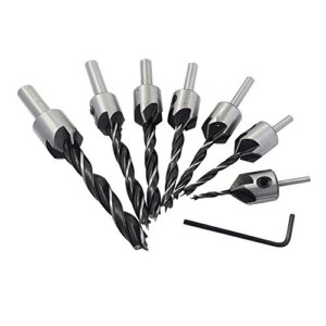 Yakamoz 7Pcs HSS Countersink Drill Bits Set High Speed Steel Counter Sink Bit for Wood Carpentry Reamer Woodworking Tool