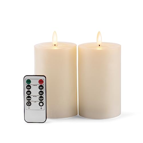 Pandaing Set of 2 Ivory Flameless Candles Battery Operated LED Real Wax Flickering Electric Candles with Remote Control Timer for Decorations (3"x6")