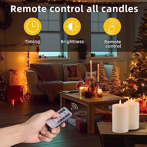 Pandaing Set of 2 Ivory Flameless Candles Battery Operated LED Real Wax Flickering Electric Candles with Remote Control Timer for Decorations (3"x6")