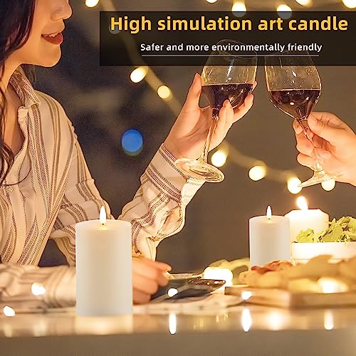 Pandaing Set of 2 Ivory Flameless Candles Battery Operated LED Real Wax Flickering Electric Candles with Remote Control Timer for Decorations (3"x6")