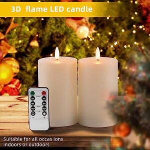 Pandaing Set of 2 Ivory Flameless Candles Battery Operated LED Real Wax Flickering Electric Candles with Remote Control Timer for Decorations (3"x6")