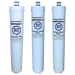 kleenwater brand reverse omosis system replacement water filters, compatible with ionics micromax 5500 47-55710g2 47-55702g2 47-55704g2, made in usa, set of 3