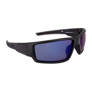 cumulus blue mirror lens and matte black frame safety glasses