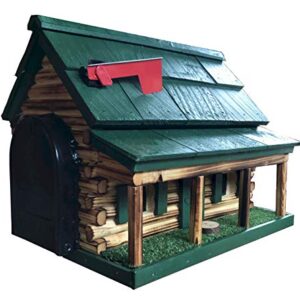 Log Cabin with Porch Wooden Mailbox Green Amish Made in USA