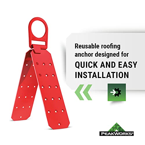 PeakWorks Roof Anchor Bracket, Fall Arrest System, Tool Connects to Wood Surfaces with Roofing Harness Safety Kit, ANSI OSHA Compliant, Durable Steel Adjustable Connector, Red, V8229100