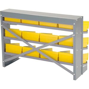 Global Industrial 3 Shelf Bench Rack, (12) 8" W Yellow Bins, 33x12x21