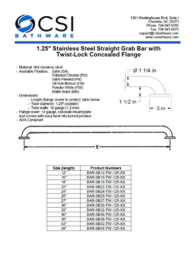 CSI Bathware BAR-SB32-TW-125-OB Straight Bar Sliver Grabs, 32", Oil Rubbed Bronze