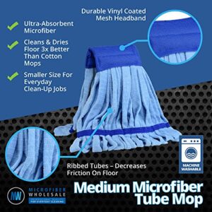 Commercial Mop Head Replacement - Medium Microfiber Tube Mop (14 oz.) | Industrial Wet Mops | Refill Heads, Machine Washable, Heavy Duty | Hardwood, Tile, Laminate, Vinyl Floors (Blue)