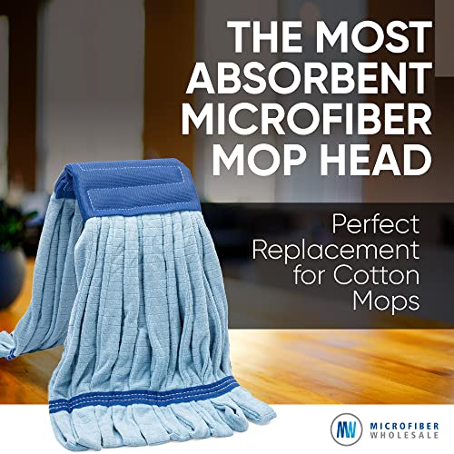 Commercial Mop Head Replacement - Medium Microfiber Tube Mop (14 oz.) | Industrial Wet Mops | Refill Heads, Machine Washable, Heavy Duty | Hardwood, Tile, Laminate, Vinyl Floors (Blue)