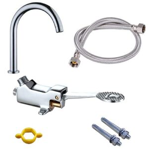 lukloy full set hands-free foot pedal faucet, foot valve+outlet+1m flexible hose+screw, hospital medical laboratory touchless floor mount foot control faucet