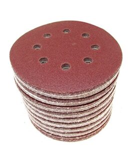 line10 tools 100 pack sanding discs, 40 grit, 5 inch, 8 holes, hook and loop backing for orbital sanders