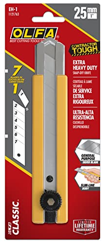 OLFA 25mm Extra Heavy-Duty Utility Knife (EH-1) - Multi-Purpose Custom Cutting Depth Precision Knife w/Ultra-Slim Plastic Handle & Snap-Off Blade, Replacement Blades: Any OLFA 25mm Blade