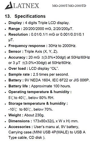 EMI Magnetic Field Gauss Meter Detector MG-2000T Triple Axis Professional use Magnetic Interference from MRI Machines Industrial and Medical Equipment Power Lines Appliances EMF Inspections