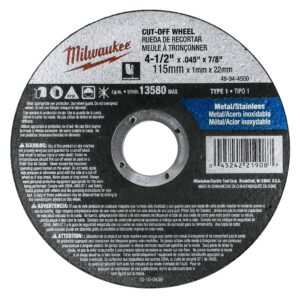 Milwaukee 4-1/2 in. Aluminum Oxide Cutting Cut-Off Wheel 0.045 in. thick x 7/8 in. (Pack of 5).