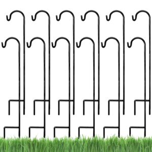 ashman shepherd's hooks 35 inch (12 pack), black, made of premium metal for hanging solar lights, bird feeders, mason jars, christmas lights, lanterns, garden stakes and wedding décor.