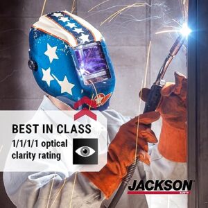 Jackson Safety Welding Helmet, Digital Variable Auto Darkening Filter, Stars and Scars Design, Lightweight Protective Welder Face Mask with Light HLX100 Shell, Unisex, Universal Size, 46118