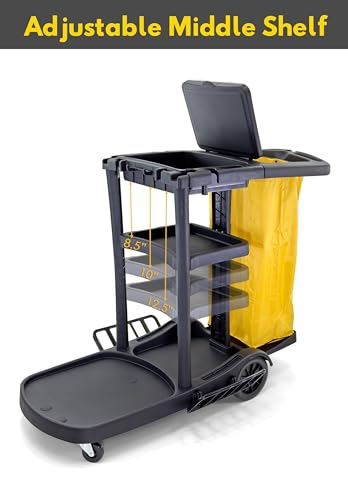 Farag Janitorial Commercial Housekeeping cart Janitorial cart with Cover and Vinyl Bag, L 52" x W 22" x H 40"