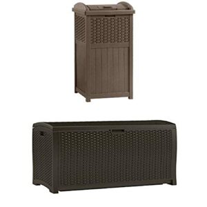 suncast ghw1732 resin wicker trash hideaway and resin deck box bundle