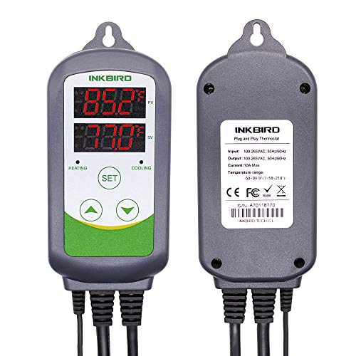 Inkbird ITC-308 Digital Temperature Controller 2-Stage Outlet Thermostat Heating and Cooling Mode Carboy Homebrew Fermenter Greenhouse Terrarium 110V 10A 1100W