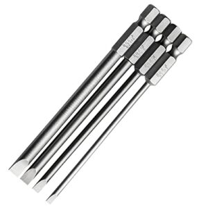 toolcool 4pcs 100mm 3mm 4mm 5mm 6mm magnetic flat head slotted tip screwdrivers bits set 1/4 inch hex shank