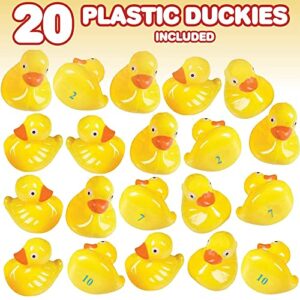 Gamie Duck Pond Matching Game for Kids Includes 20 Plastic Ducks with Numbers and 3’ x 6” Inflatable Pool - Fun Memory Game - Water Outdoor Game for Children, Preschoolers, Birthday Party