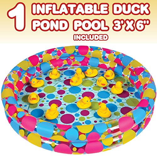 Gamie Duck Pond Matching Game for Kids Includes 20 Plastic Ducks with Numbers and 3’ x 6” Inflatable Pool - Fun Memory Game - Water Outdoor Game for Children, Preschoolers, Birthday Party