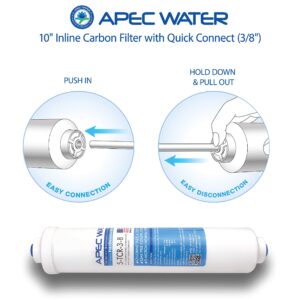 APEC Water Systems 5-TCR-3-8 APEC ULTIMATE Series US Made 10" Inline Carbon Filter with Quick Connector (3/8"), White