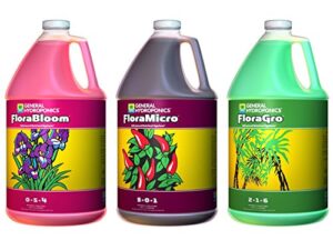 general hydroponics flora grow, bloom, micro combo fertilizer, 1 gallon each, pack of 3