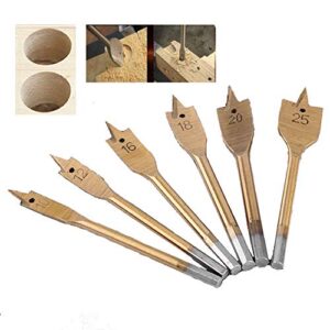 Driak 6pcs 10-25mm/0.39"-0.98" Metric Titanium Boring Drill Bits Spade Paddle Flat Woodworking Drill Bit Rotary Tools