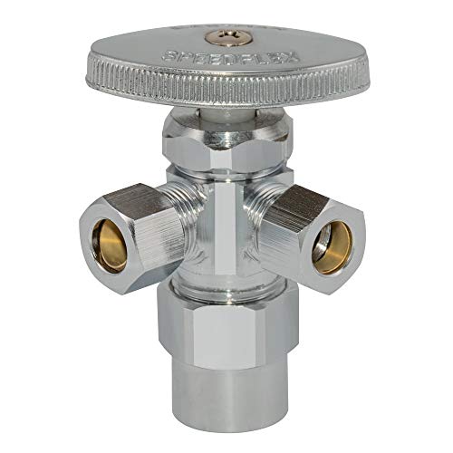 Eastman Multi-Turn Dual Outlet 3-Way Shut-Off Valve, 1/2 Inch CPVC x 3/8 Inch OD Compression, Chrome Plated, 04349LF