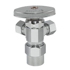 Eastman Multi-Turn Dual Outlet 3-Way Shut-Off Valve, 1/2 Inch CPVC x 3/8 Inch OD Compression, Chrome Plated, 04349LF