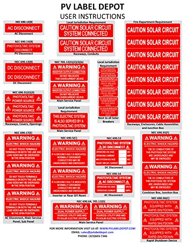 40 Premium UV Resistant Solar PV Safety Warning Photovoltaic System Labels With Rapid Shutdown