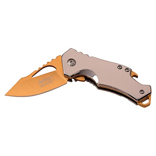 MTech USA – Spring Assisted Folding Knife – Gold TiNite Coated Fine Edge Blade, Mirror Polished Stainless Steel Handle, Bottle Opener, Pocket Clip, Tactical, EDC, Self Defense- MT-A882SGD