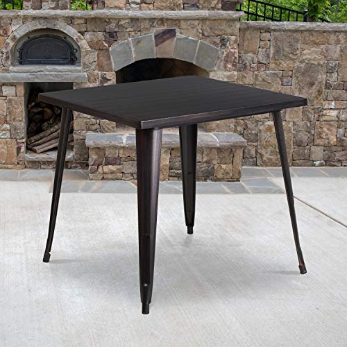 Flash Furniture Toby Commercial Grade 31.75" Square Black-Antique Gold Metal Indoor-Outdoor Table