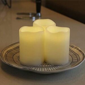 Set of 3 Outdoor IP44 Warm White LED Rainproof Waterproof Flameless Battery LED Pillar Candles with Remote and Timer, Plastic, Won't Melt, Weather Resistant Design 3 x 4", Timer 24hours