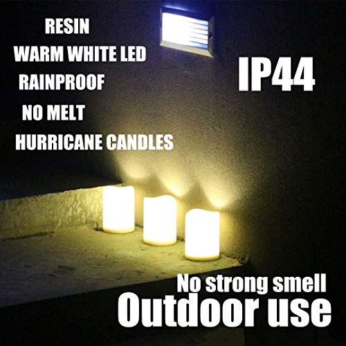 Set of 3 Outdoor IP44 Warm White LED Rainproof Waterproof Flameless Battery LED Pillar Candles with Remote and Timer, Plastic, Won't Melt, Weather Resistant Design 3 x 4", Timer 24hours