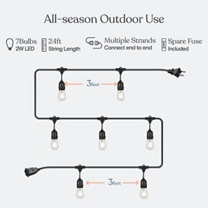 Brightech Ambience Pro - Waterproof LED Outdoor String Lights - 7 Hanging, 2W Dimmable Vintage Edison Bulbs, 24 Ft Commercial Grade Patio Lights Create Cafe Christmas Ambience in Your Backyard