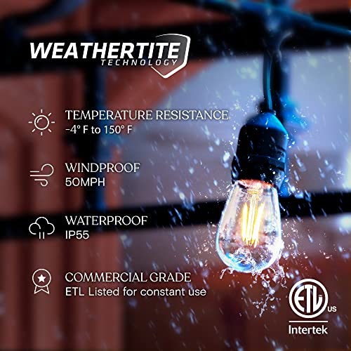 Brightech Ambience Pro - Waterproof LED Outdoor String Lights - 7 Hanging, 2W Dimmable Vintage Edison Bulbs, 24 Ft Commercial Grade Patio Lights Create Cafe Christmas Ambience in Your Backyard