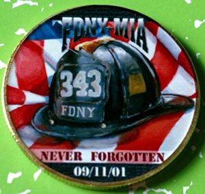 9/11 new york fdny fire department never forgotten colorized challenge art coin