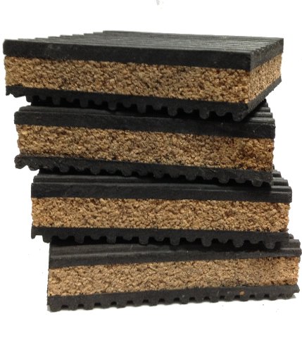 4 Pack of Anti Vibration Pads 4" x 4" x 7/8" Rubber/Cork Vibration isolation pads